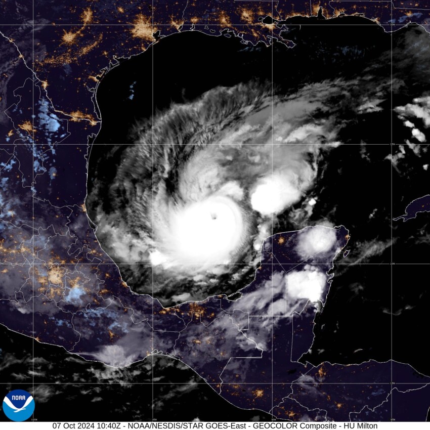 Huracán Milton alcanza categoría 3 y se fortalece en el Golfo de México