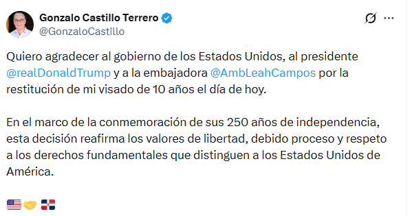 Gobierno de EEUU devuelve visa a Gonzalo Castillo